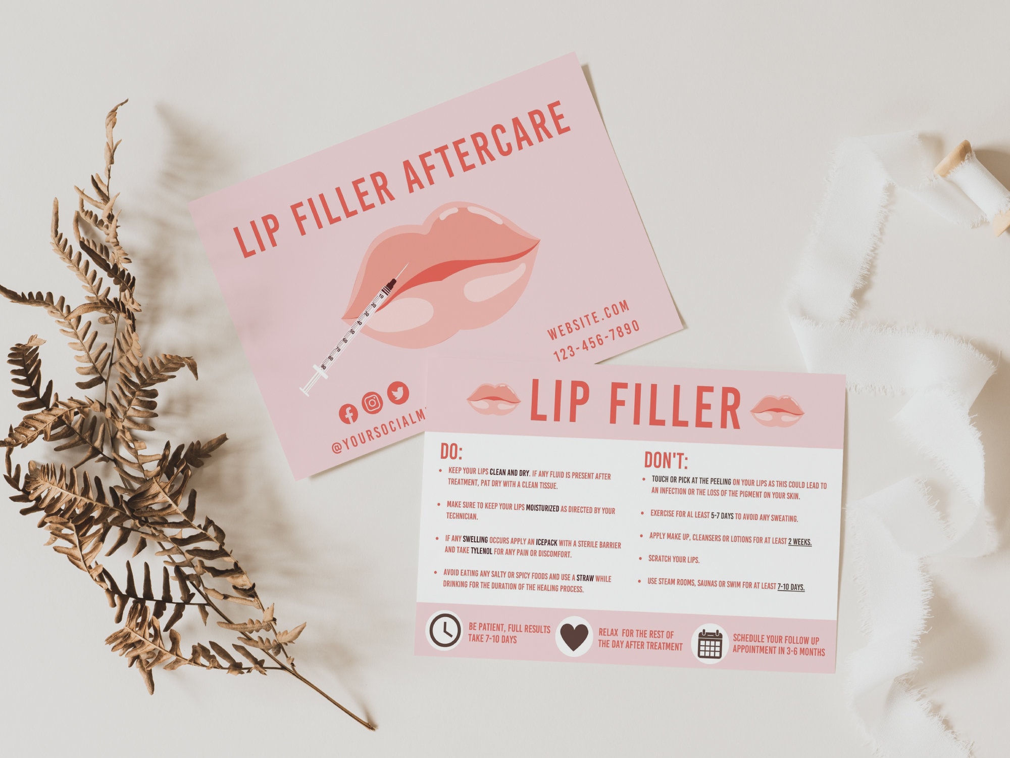 Editable Lip Filler Aftercare Card Design Template, Lips Enhancement ...