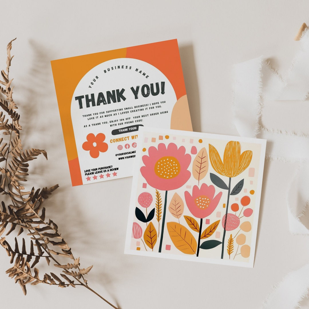 Modern Floral Thank You Card Template, Editable Canva Thank You Note ...