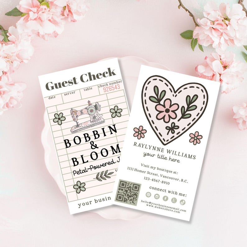 Editable Sewing Guest Check Business Card, Retro Canva Template, DIY ...