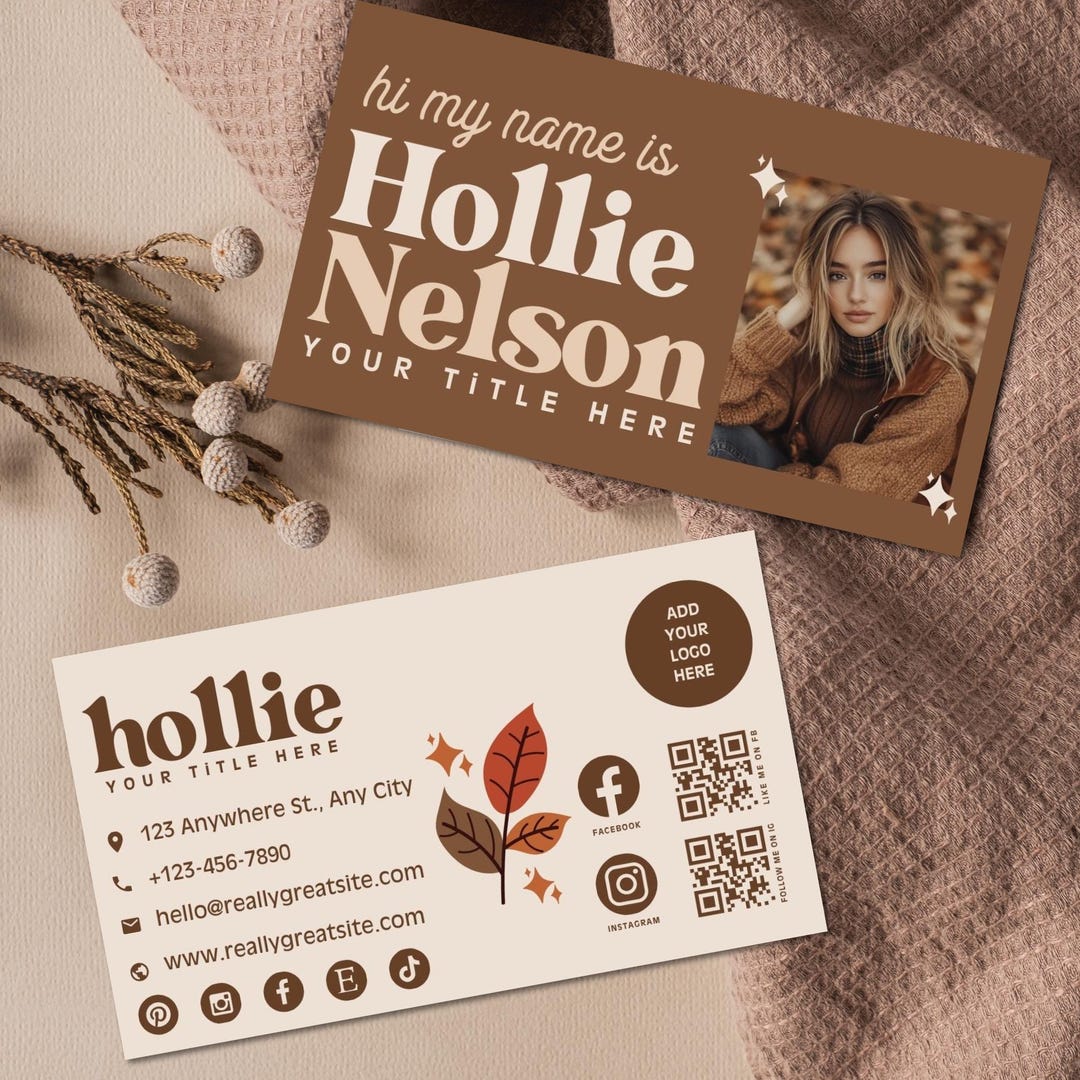 Retro Fall Business Card Canva Template, Printable Leaves Business Card ...