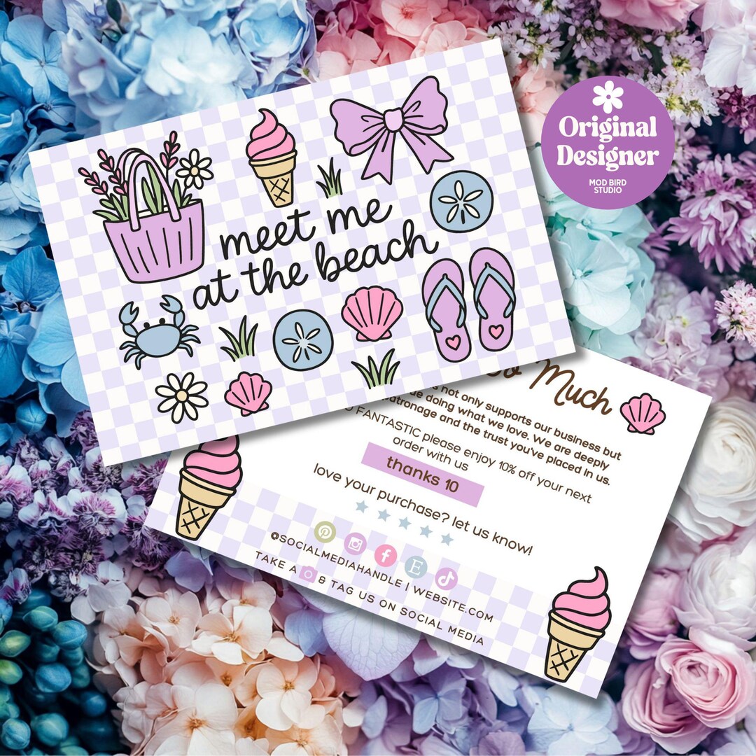 Summer Business Thank You Card Template, Editable QR Code Mailer Insert ...