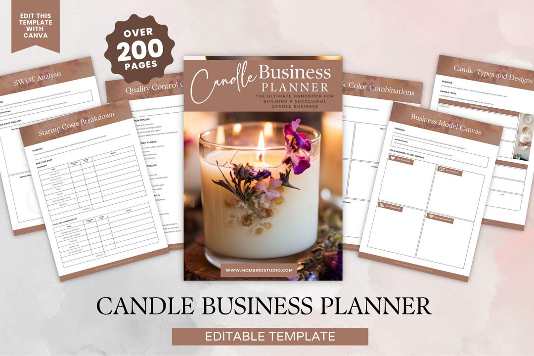 Candle Business Planner & Guide Canva, Editable Candle Making Planner ...