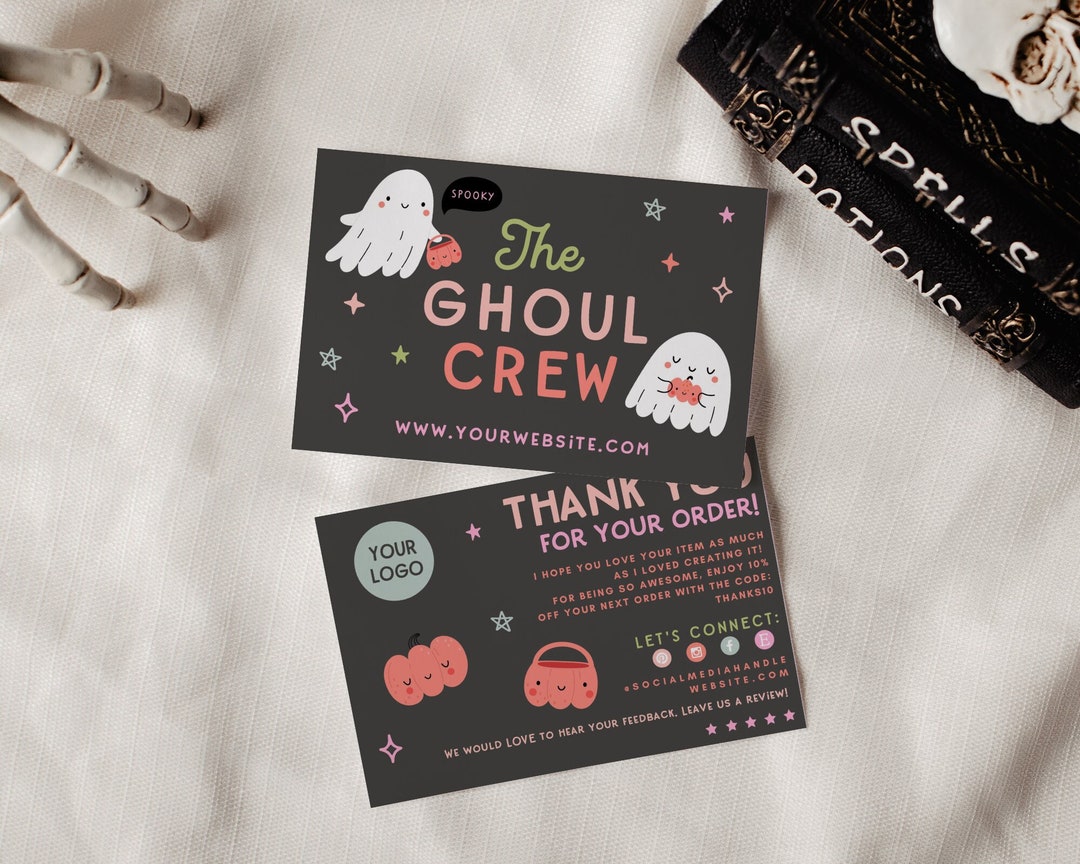 Halloween Ghost Business Thank You Card Template, Editable Ghoul Crew ...