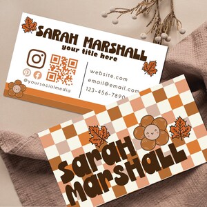 Printable Fall Daisy and Leaves Business Card Design, Retro Business ...