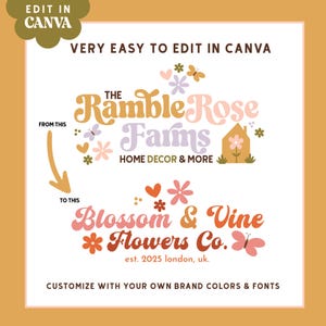 Cottagecore Logo Canva Template, Editable Boho Logo for Small Business ...