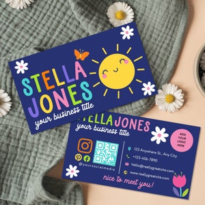 Cute Sunshine Editable Business Card Design Canva, Butterfly Printable ...