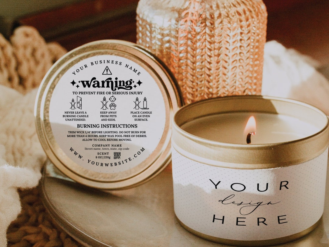 Candle Warning Label Template, Editable Label Template Design, Digital ...