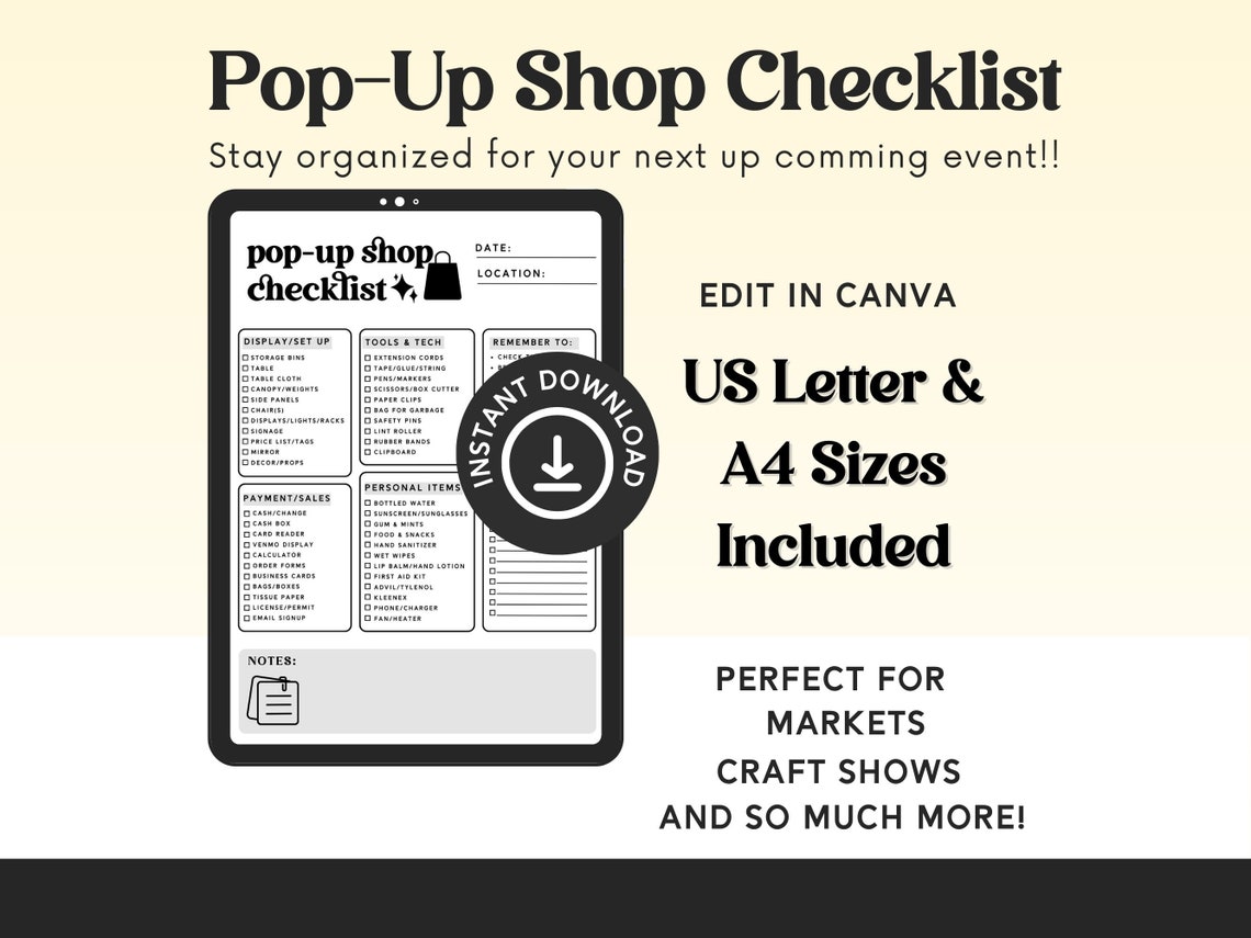 Pop-up Shop Checklist Canva Template, Checklist for Vendor Booth, Craft ...