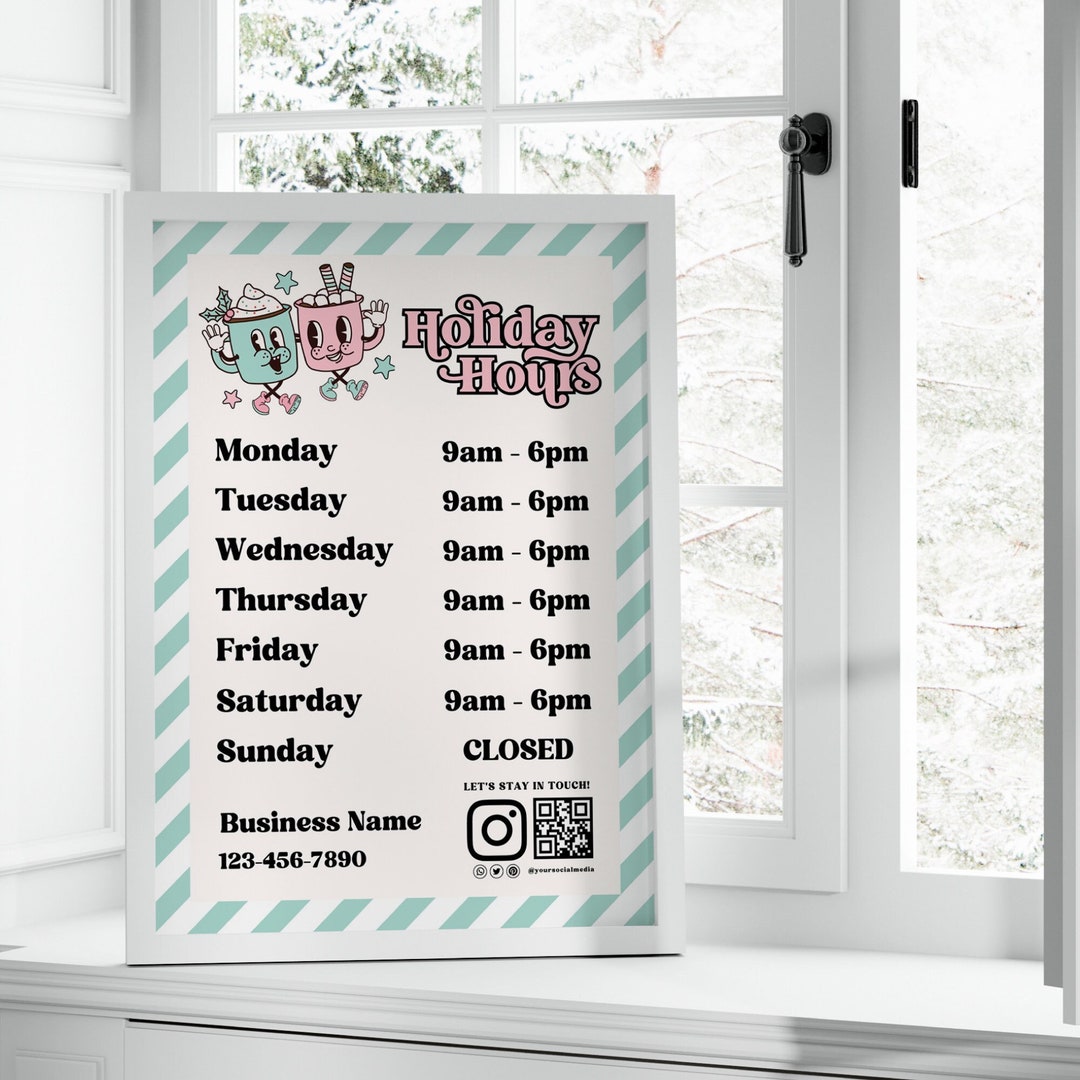 Christmas Business Hours Sign Editable Printable Template, Store Hours ...
