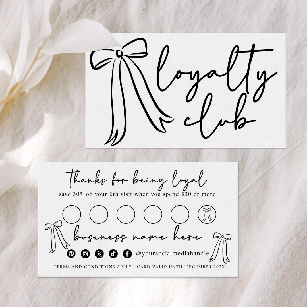 Coquette Loyalty Card Template, Instant Download, Customer Loyalty ...