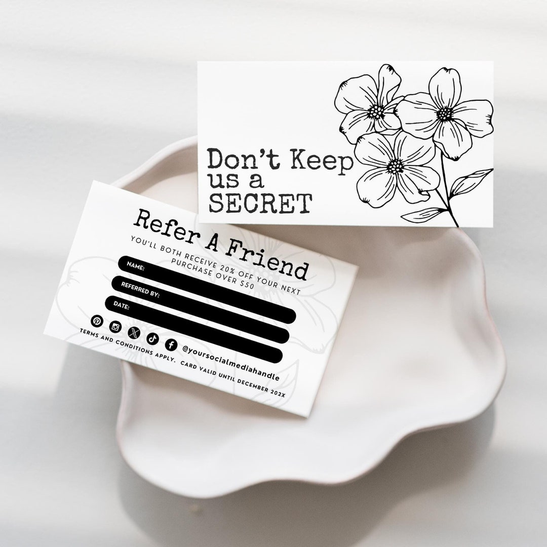 Refer A Friend Floral Business Card Canva Template, Printable Referral ...