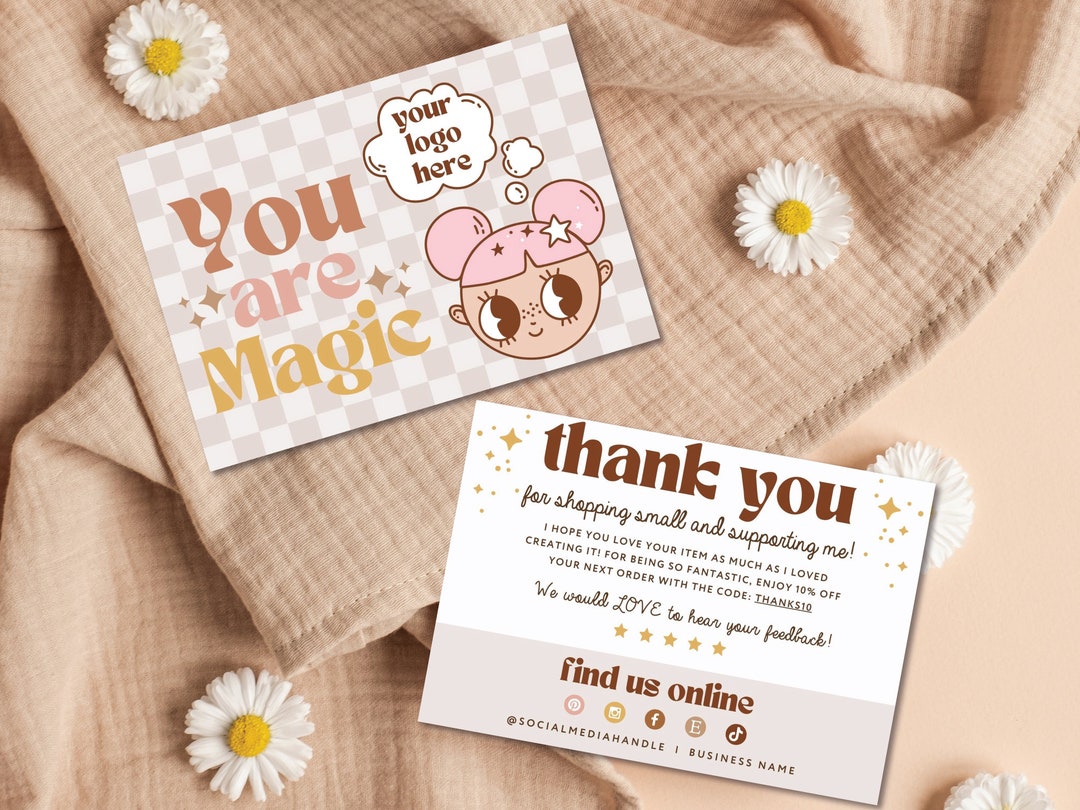 Retro Thank You Card Template, Editable Business Thank You Card ...