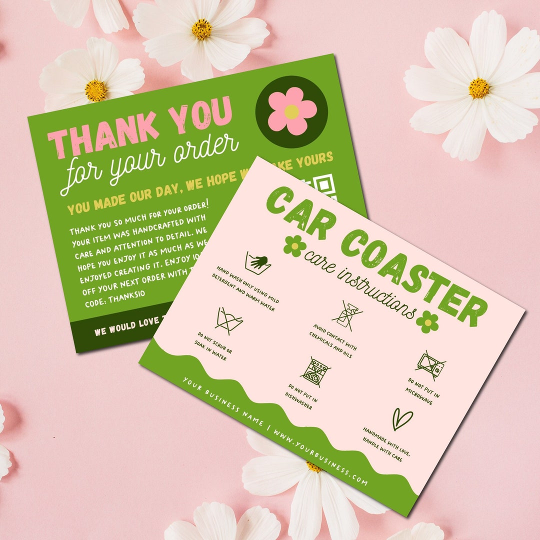 Editable Car Coaster Care Card, Printable Car Coaster Care Guide, Small ...
