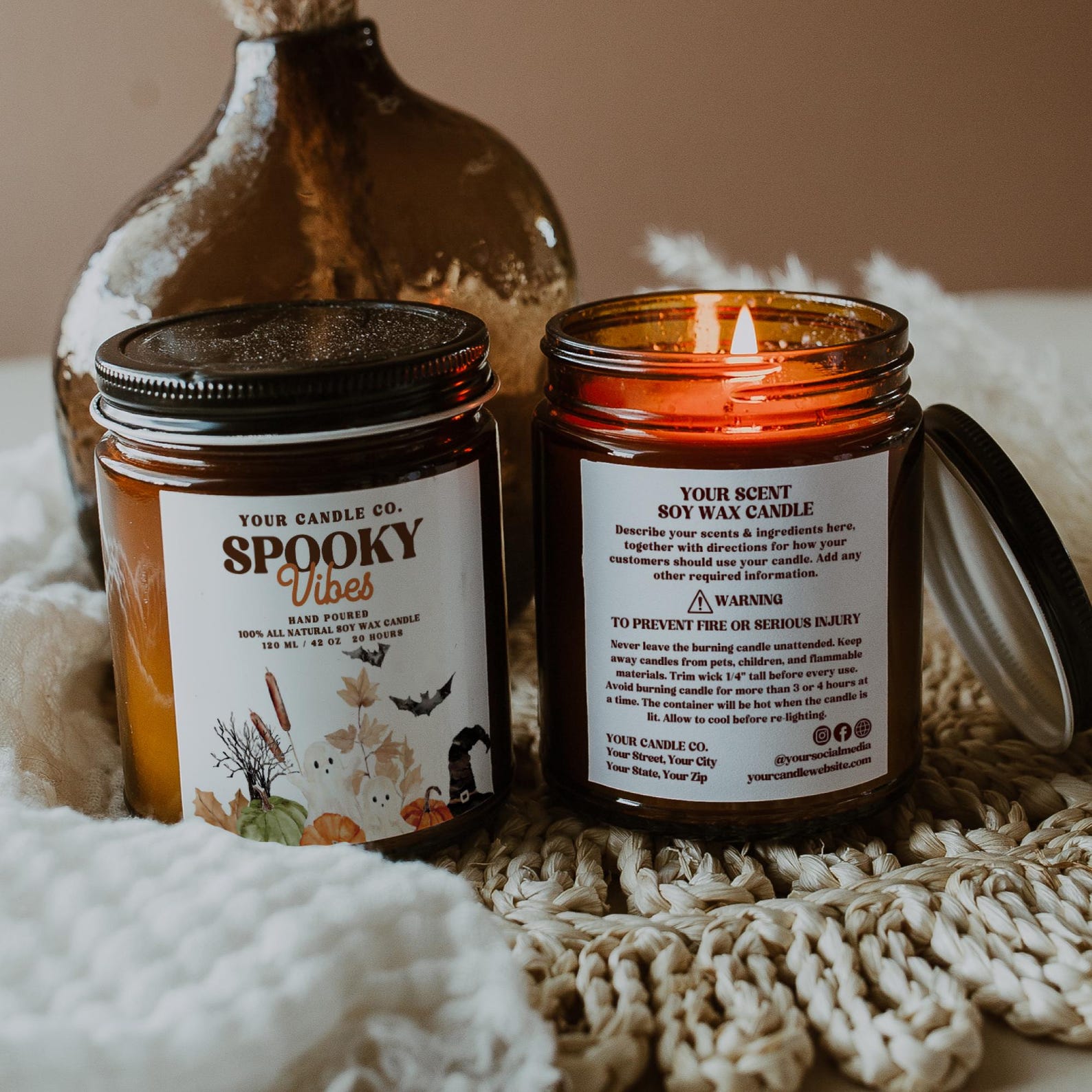 Editable Ghosts Halloween Candle Label, Customizable Canva Template ...