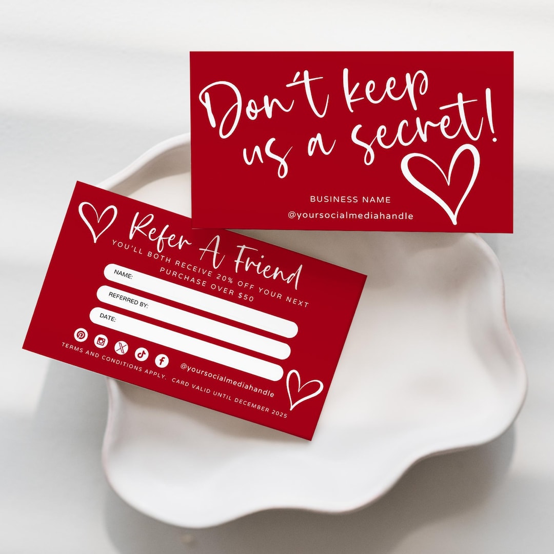 Refer A Friend Business Card Canva Template, Red Printable Referral ...