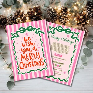 Editable Pink Christmas Thank You Card, Holiday Order Insert Template ...