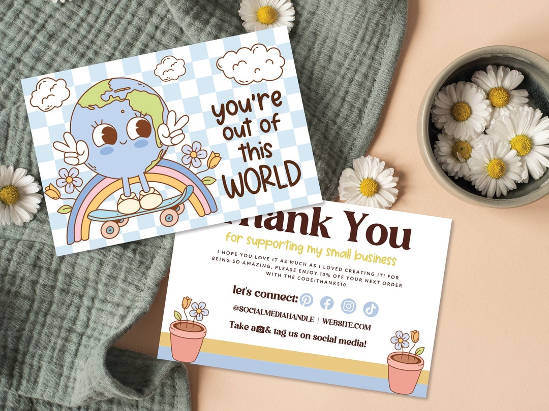 Retro Earth Thank You Card Canva Template, Editable Business Thank You ...