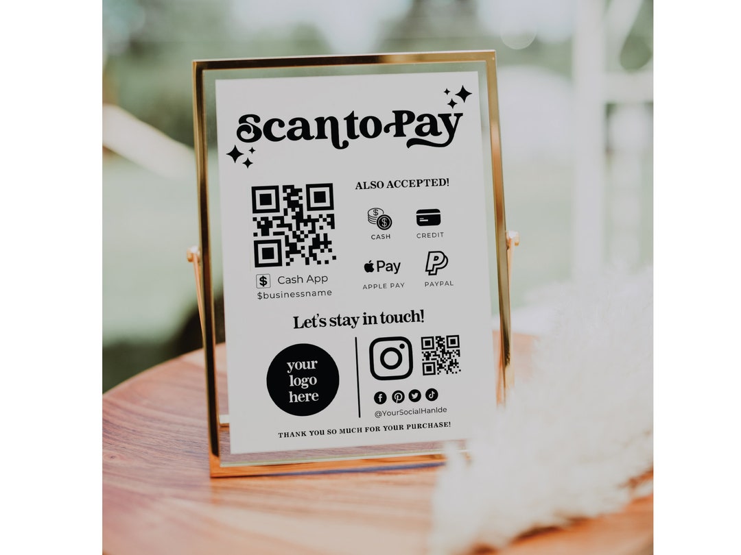 Scan to Pay Sign, QR Code Sign Template, Printable Payment Sign ...