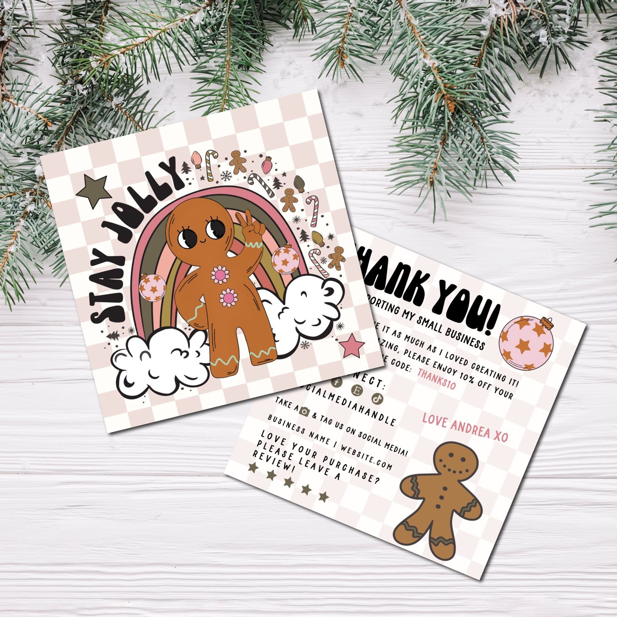 Editable Groovy Gingerbread Man Christmas Business Thank You Card Canva ...