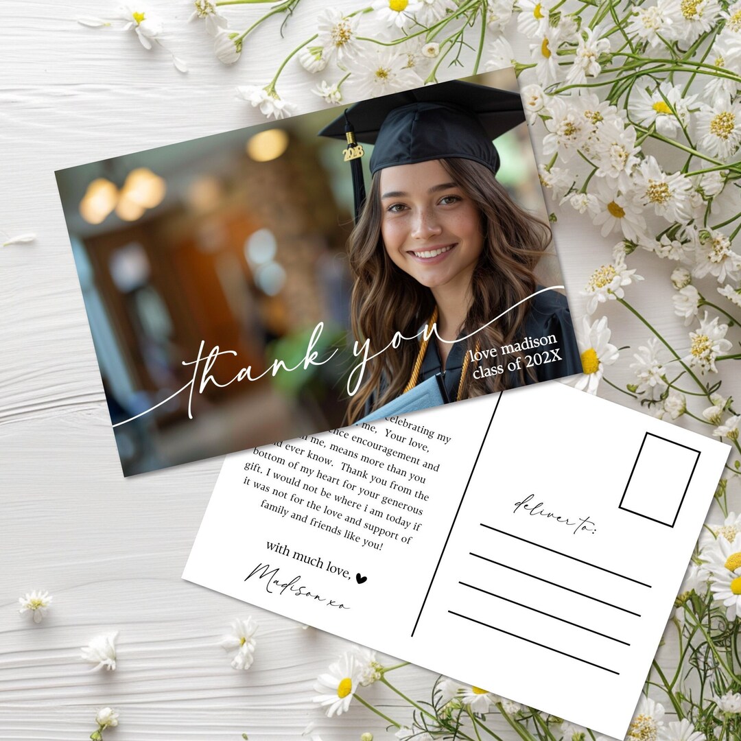 Editable Graduation Thank You Postcard, Photo High School College ...