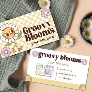 Retro Business Card Template, Printable Groovyflower Business Card ...