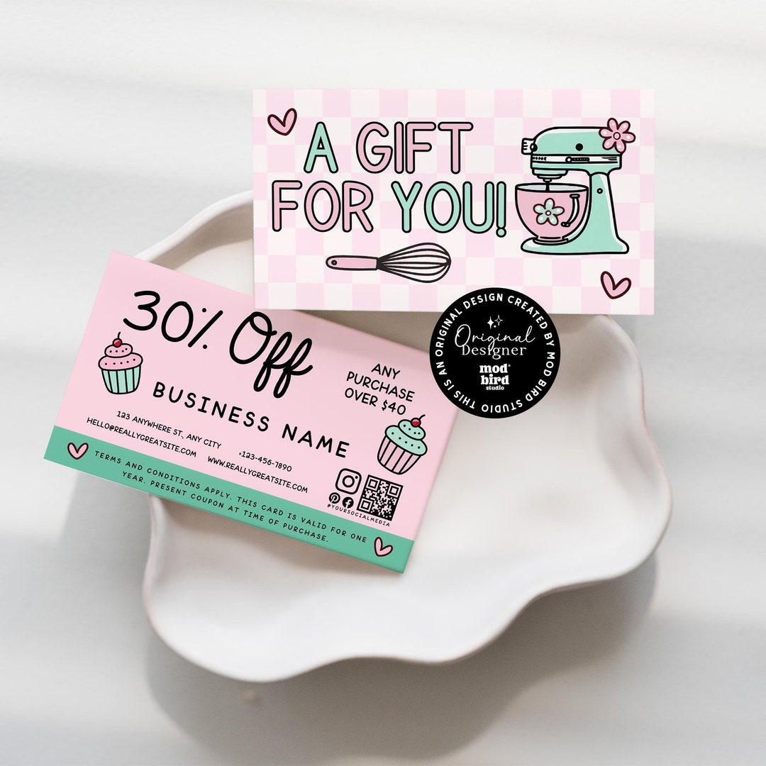 Cute Bakery Coupon Card Canva Template, Printable Business Marketing ...