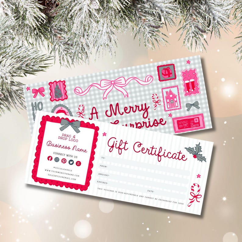 Editable Christmas Gift Certificate Template, Cute Coquette Printable ...
