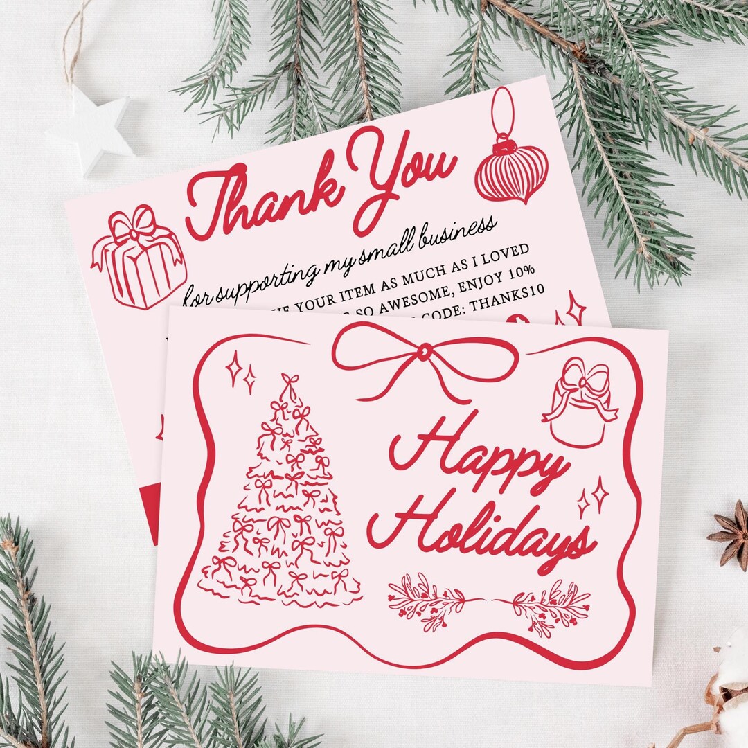 Holiday Printable Pink and Red Package Insert Card, Cute Christmas ...