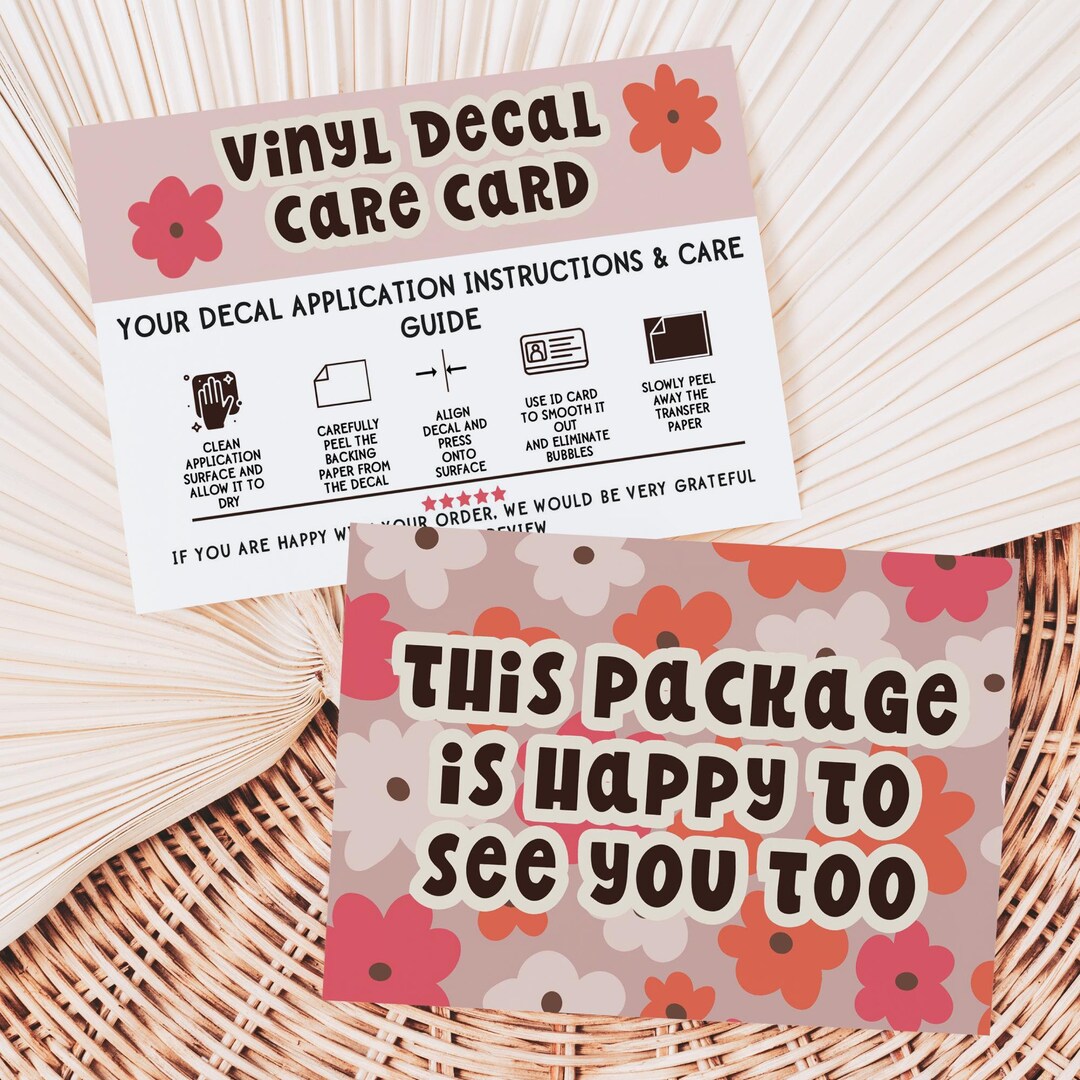 Printable Vinyl Decal Care Card Instructions. Decal Application Order Card, DIY Sticker Seller ...
