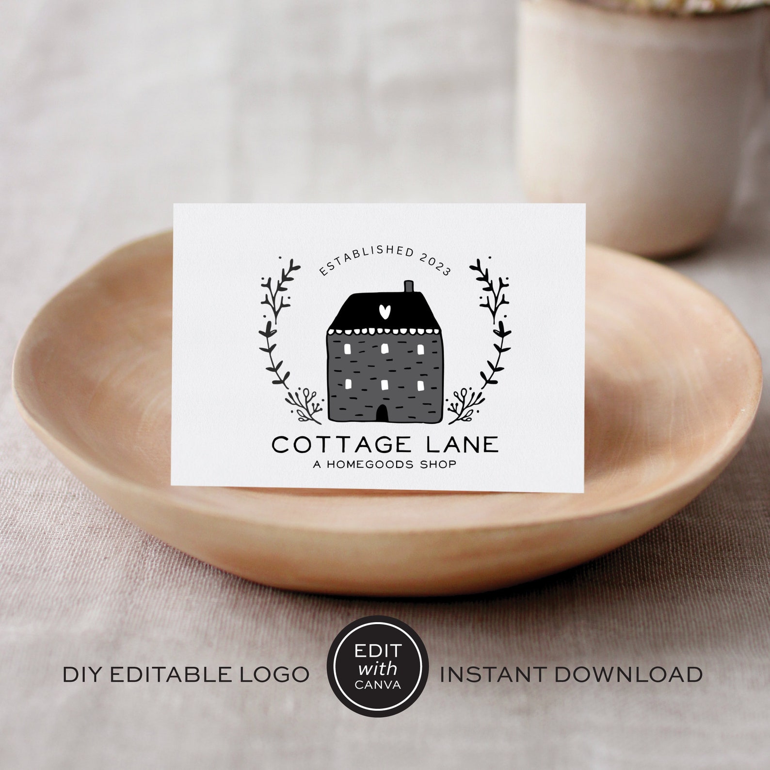 Cottagecore Logo Canva Template, Editable Handmade Business Branding ...