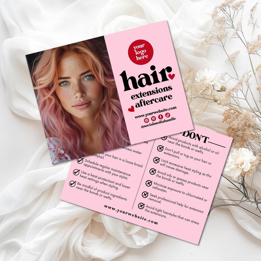 Hair Extension Aftercare Care Card Canva Template, Printable Hair ...