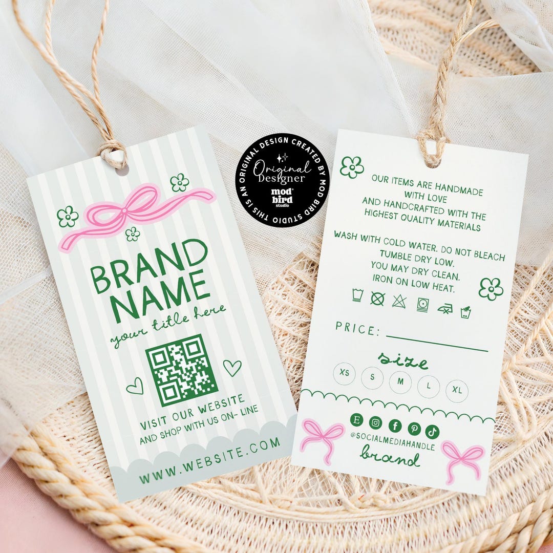 Coquette Bow Editable Hang Tag Canva Template, Printable Boutique ...