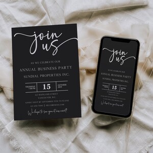 Modern Black Business Invitation Canva Template, Minimal Grand Opening ...