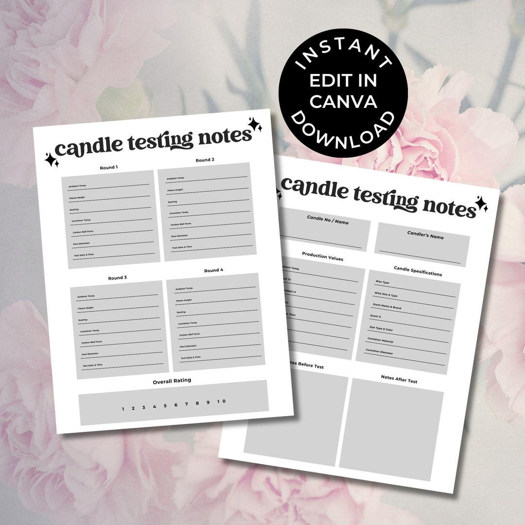 Editable Candle Testing Sheet, Printable Candle Burn Test Sheet, Candle ...