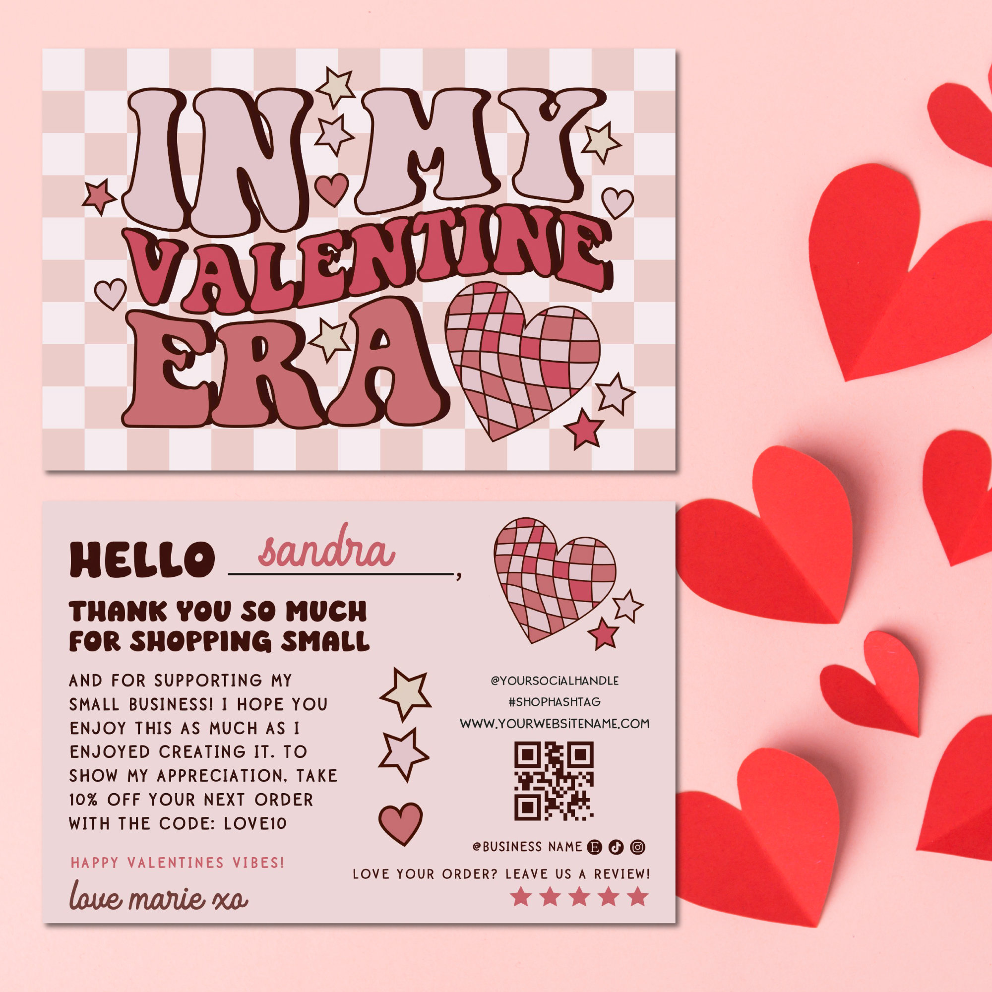 Editable Small Business RETRO VALENTINES Thank You Card Template ...