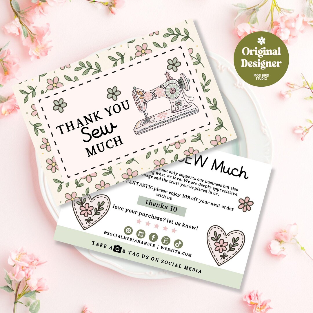 Editable Sewing Thank You Card Template for Small Business, Floral ...