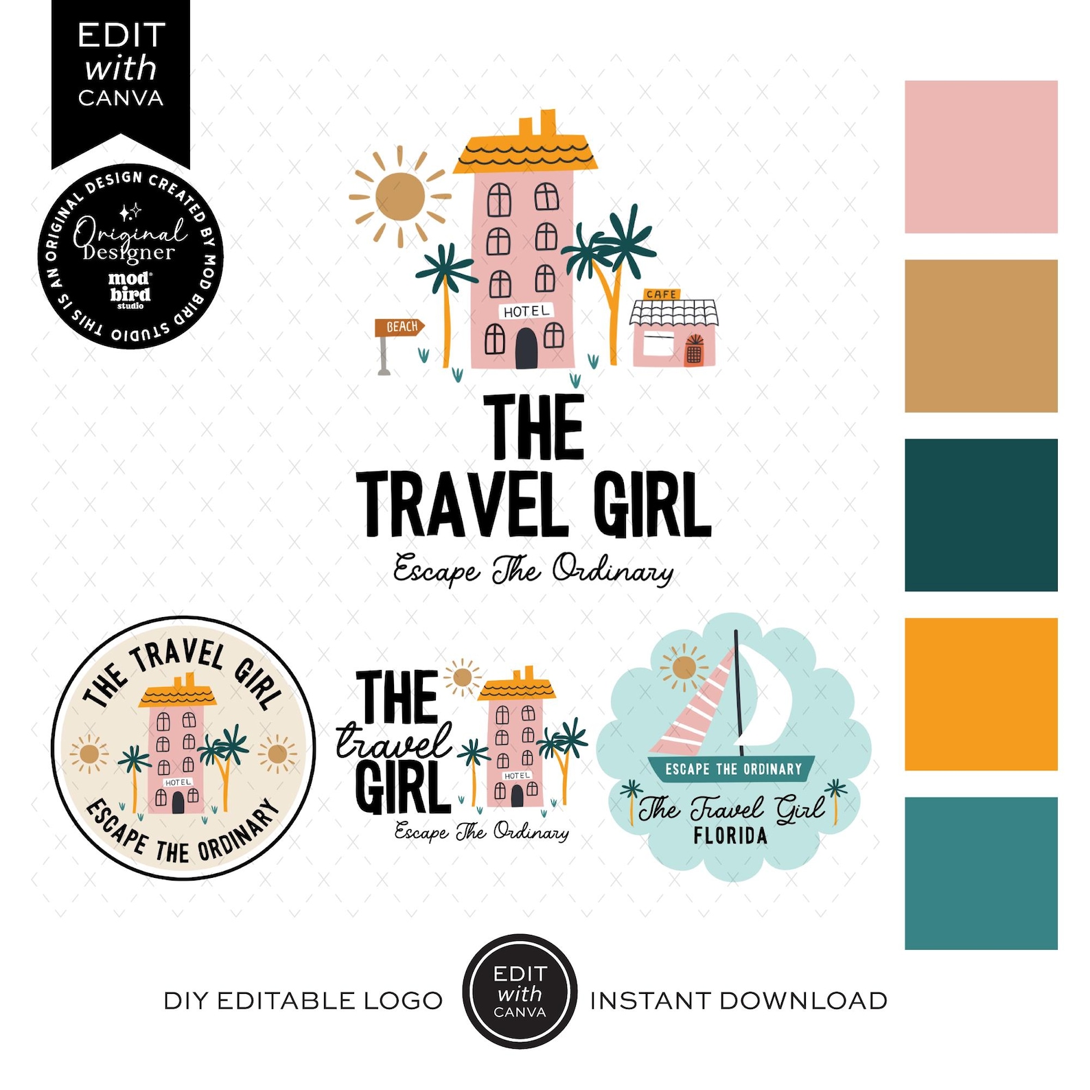 Editable Travel Agent Logo Template, Retro Travel Brand Kit Canva, DIY ...