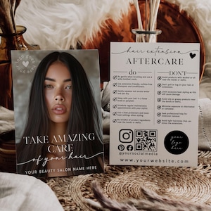 Hair Extension Aftercare Care Card Canva Template, Printable Hair ...