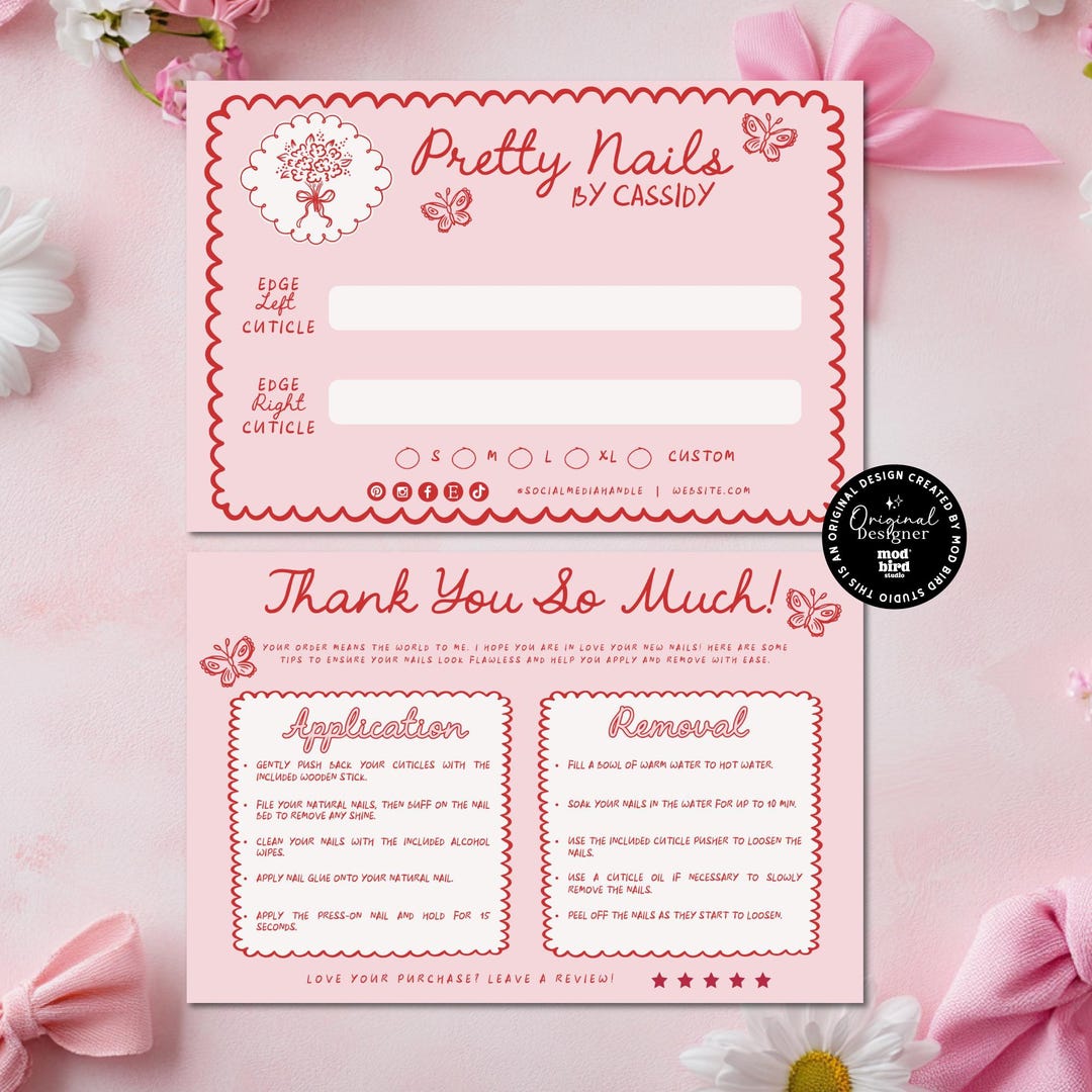 Coquette False Nails Backing Card Canva Template, Editable Nails ...