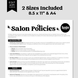 Editable Salon Policies Form Canva Template, Printable Nail Hair Beauty ...