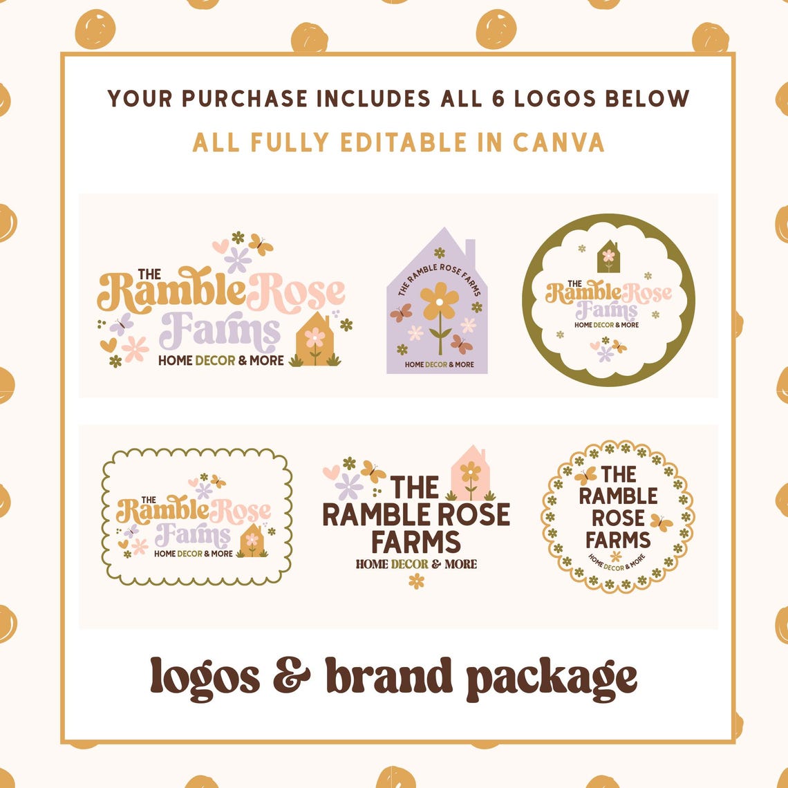 Cottagecore Logo Canva Template, Editable Boho Logo for Small Business ...