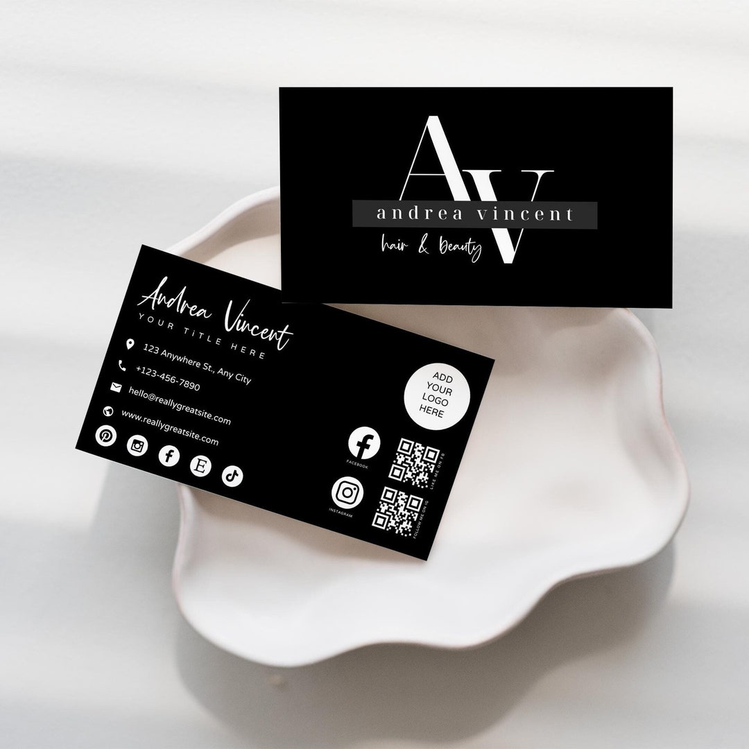 Modern Black Business Card Canva Template, Instant Download, Printable ...