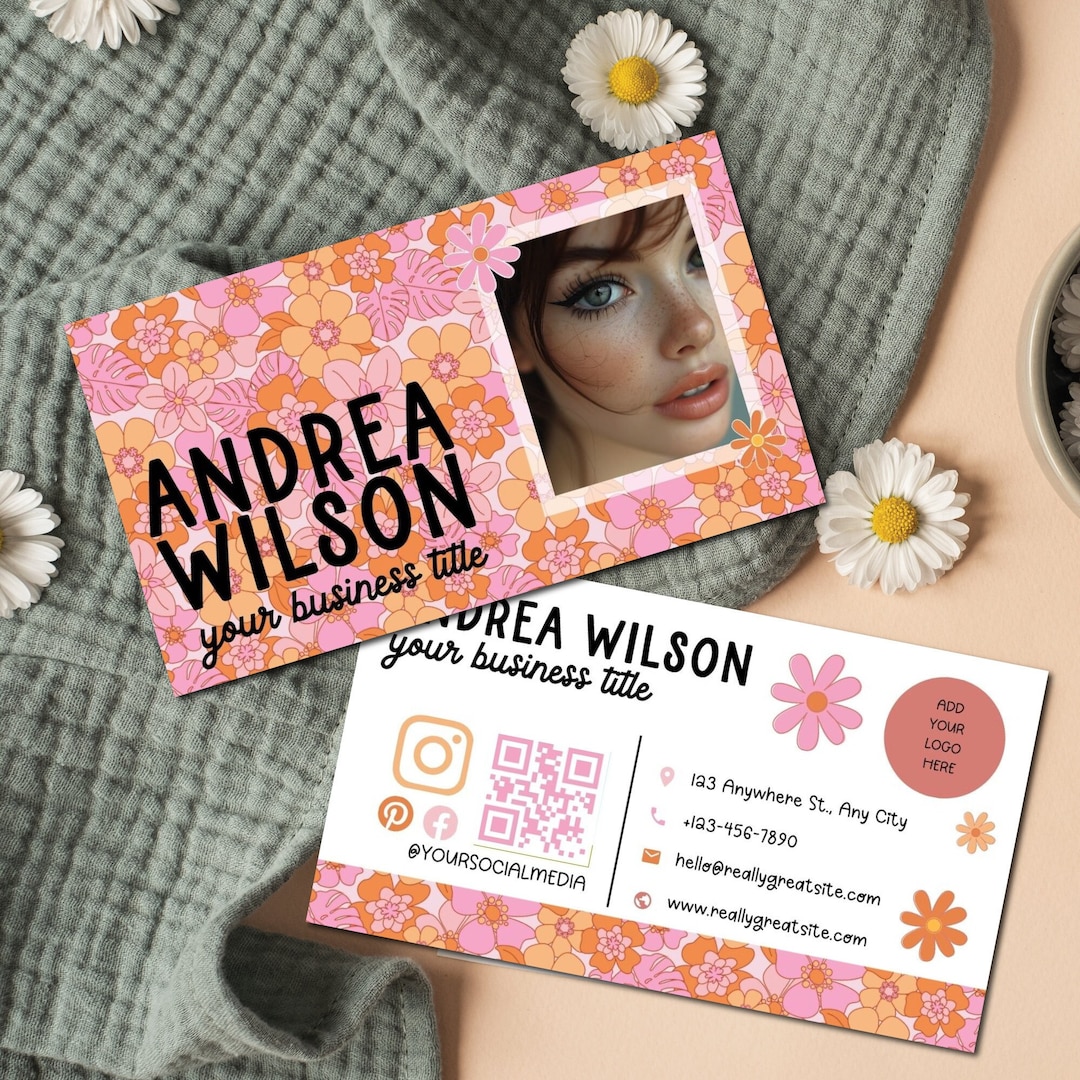 Floral Business Card Template Canva, Editable Pink Flowers Card Design ...