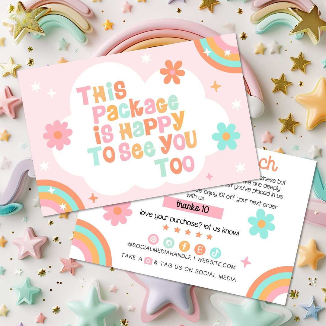 Cute Rainbow Small Business Thank You Card, Printable Retro Thanks for ...