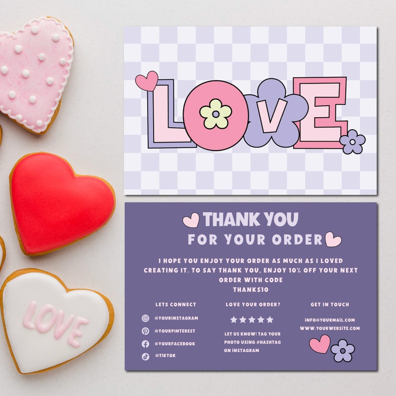 Editable Small Business CUTE VALENTINES Thank You Card Template ...