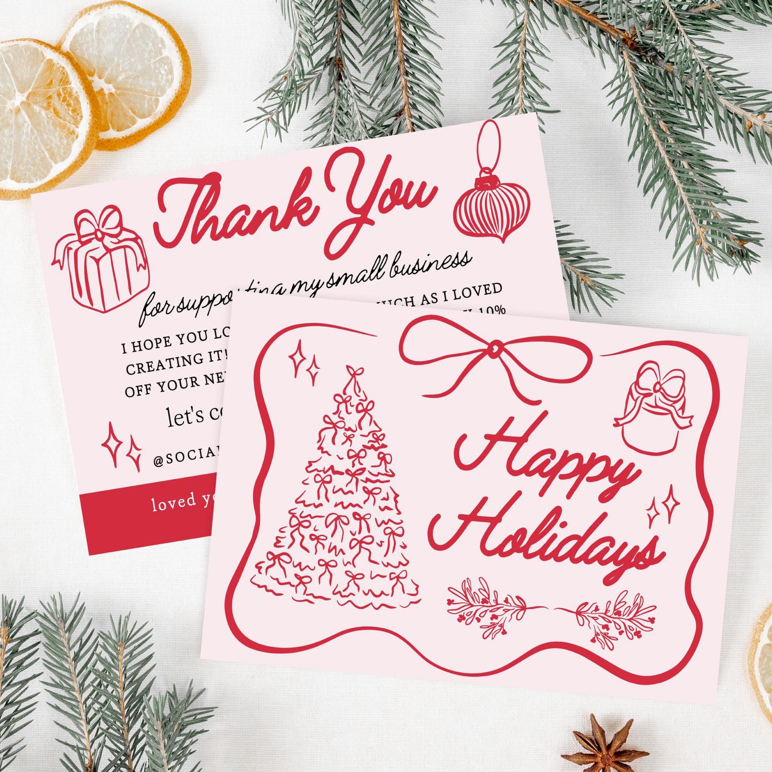 Holiday Printable Pink and Red Package Insert Card, Cute Christmas ...
