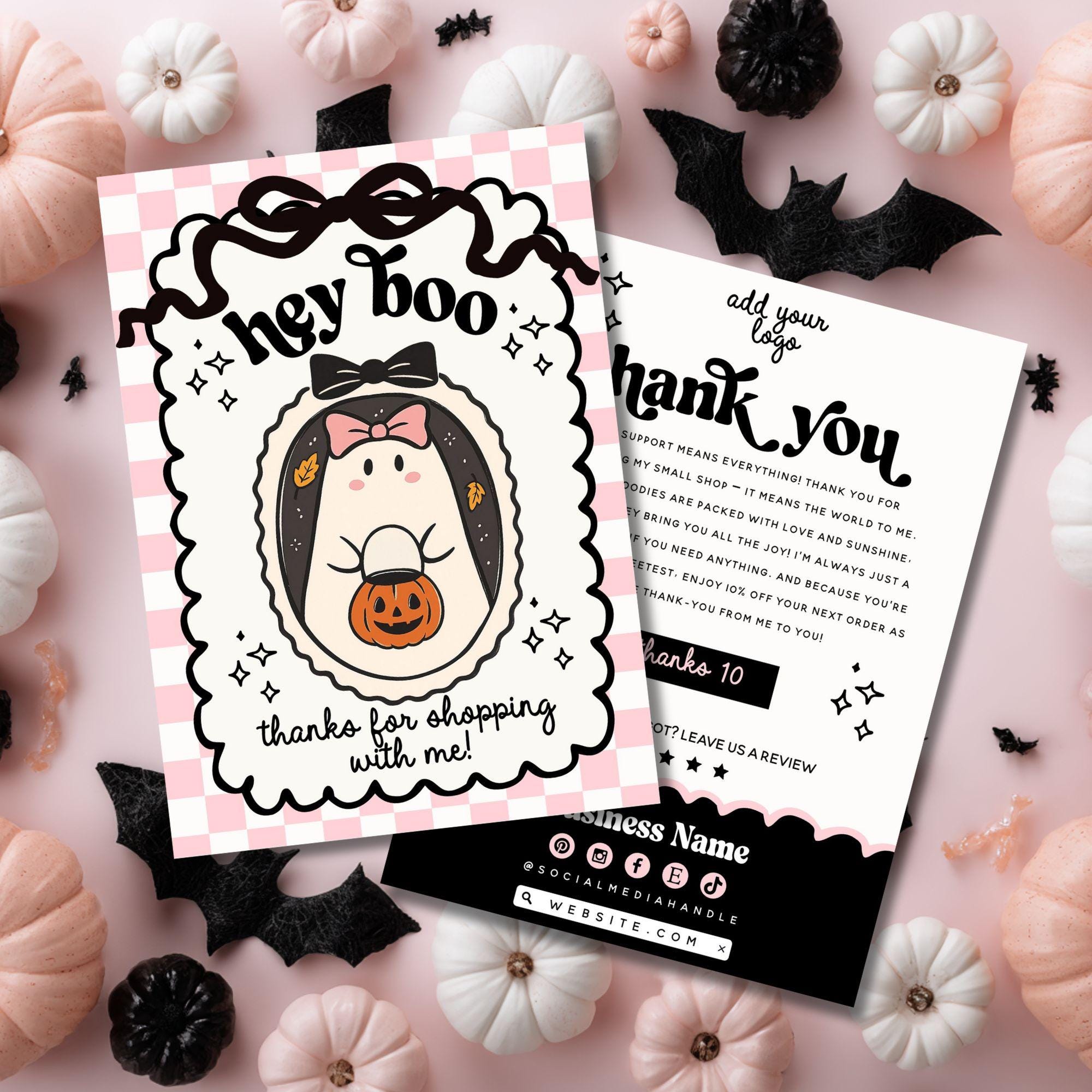 Cute Ghost Halloween Thank You Card Template, Cottagecore Small ...