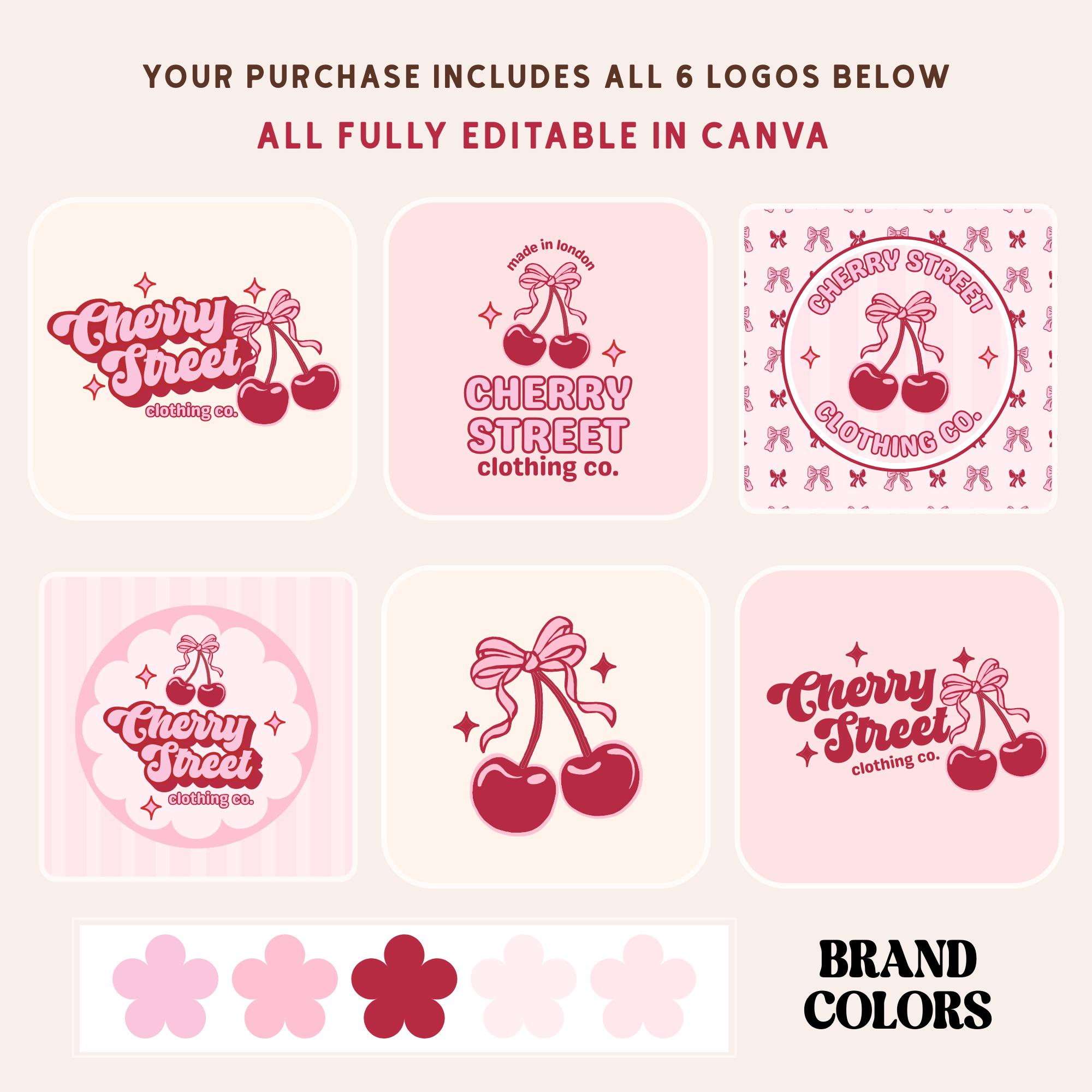 Coquette Retro Cherry Business Logo Template Canva, Editable Trendy ...