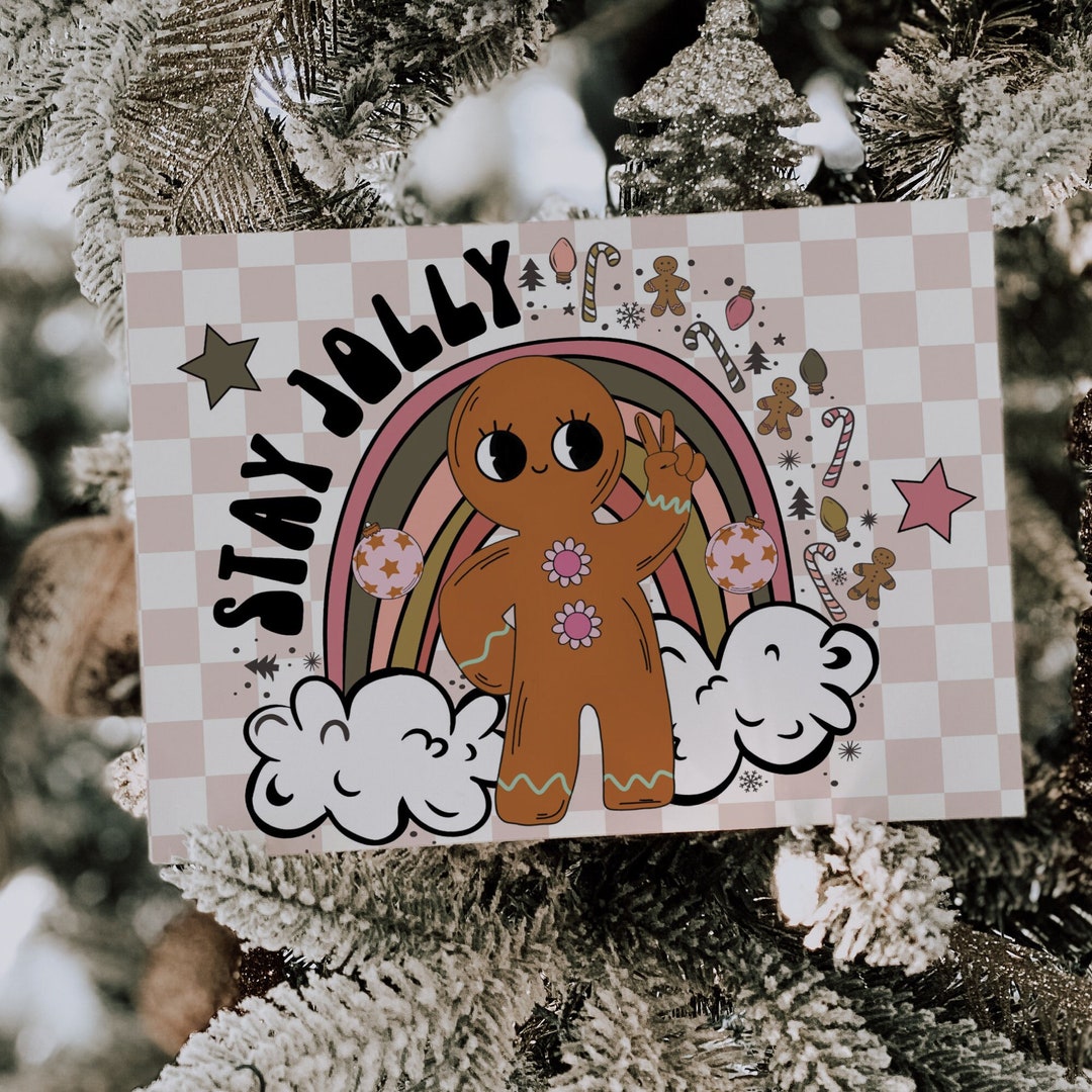 Editable Groovy Christmas Gingerbread Man Business Thank You Card Canva ...