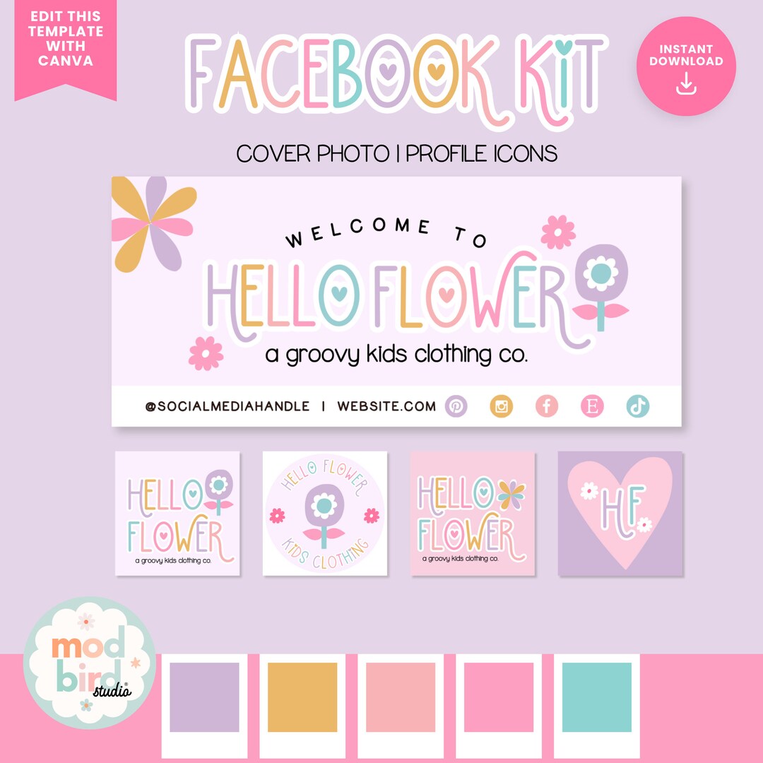 Daisy Flower Facebook Cover Canva Template, Cute Colorful Rainbow ...